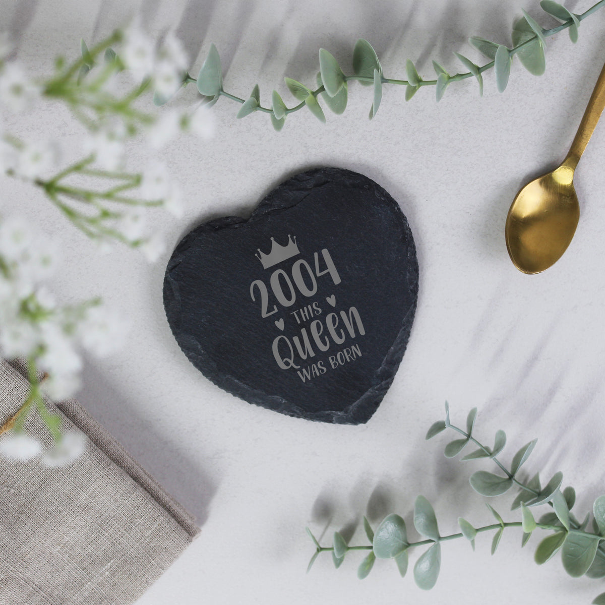 Laser Engraved Slate Heart Coaster "2004 This Queen Was Born" Design ...