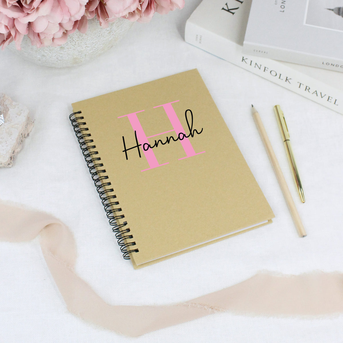 Personalised A5 Recycled Cardboard Notebook with Initial & Name ...