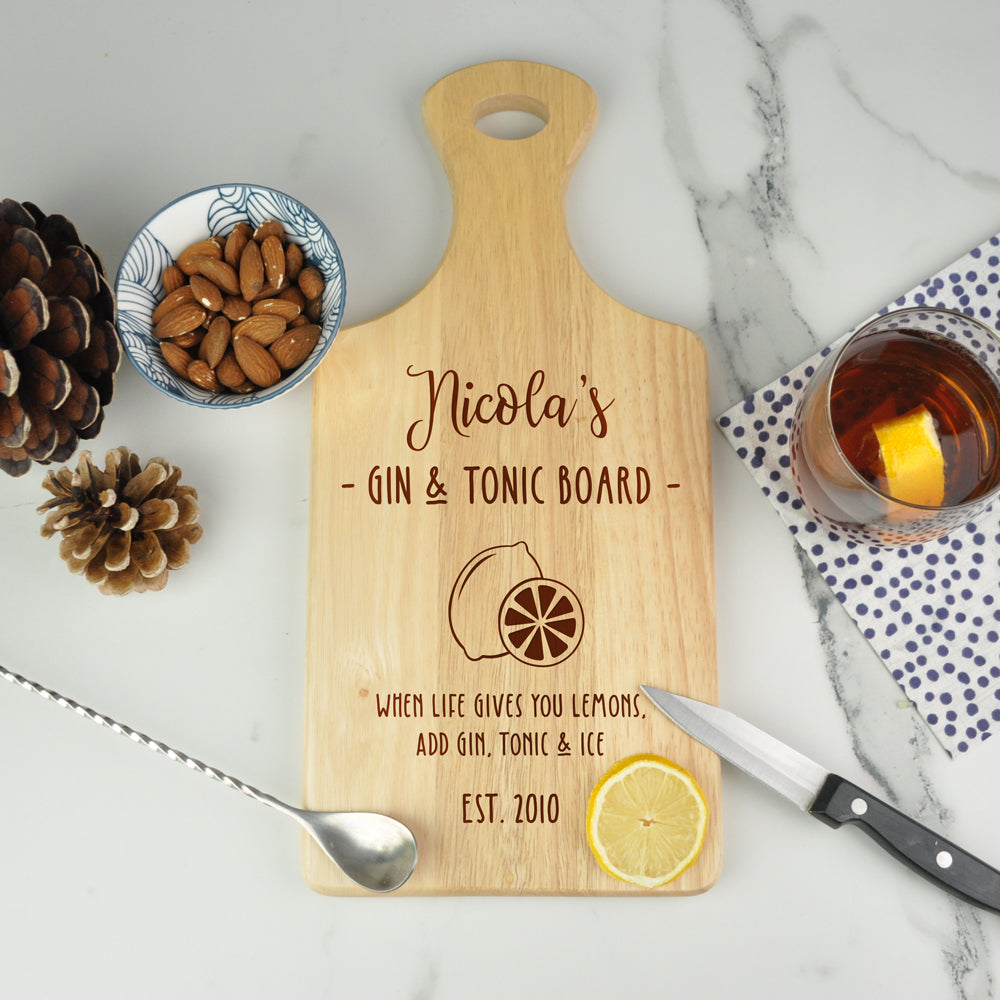 Personalised Gin & Tonic Wooden Paddle Chopping Board - When Life Give ...